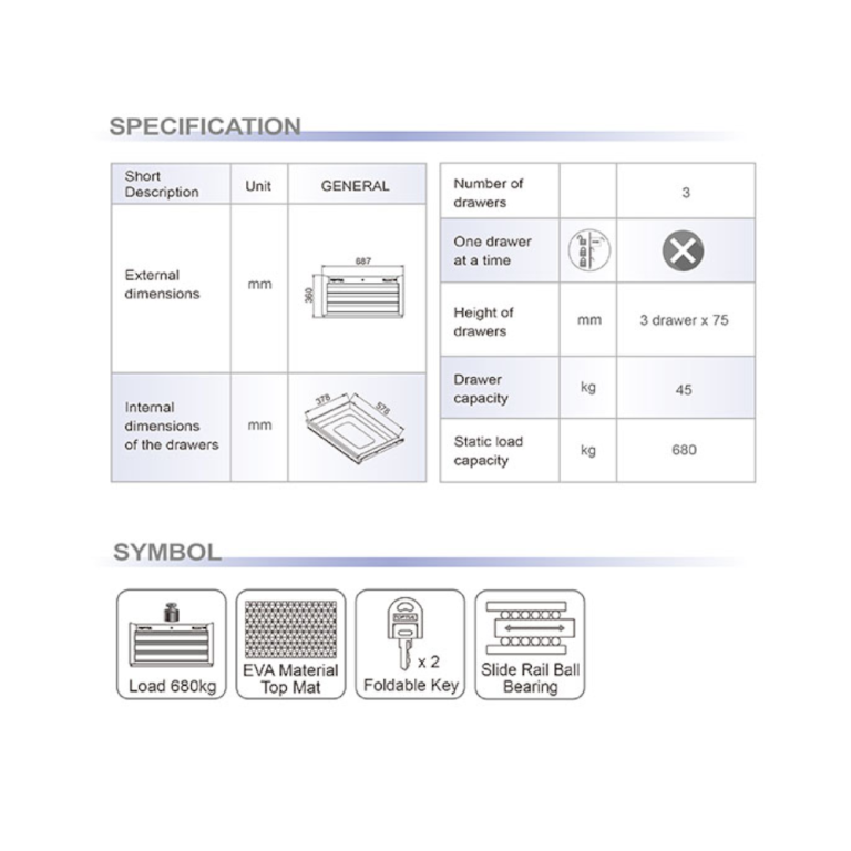 3-Drawer Middle Tool Chest – GENERAL SERIES – GREEN|